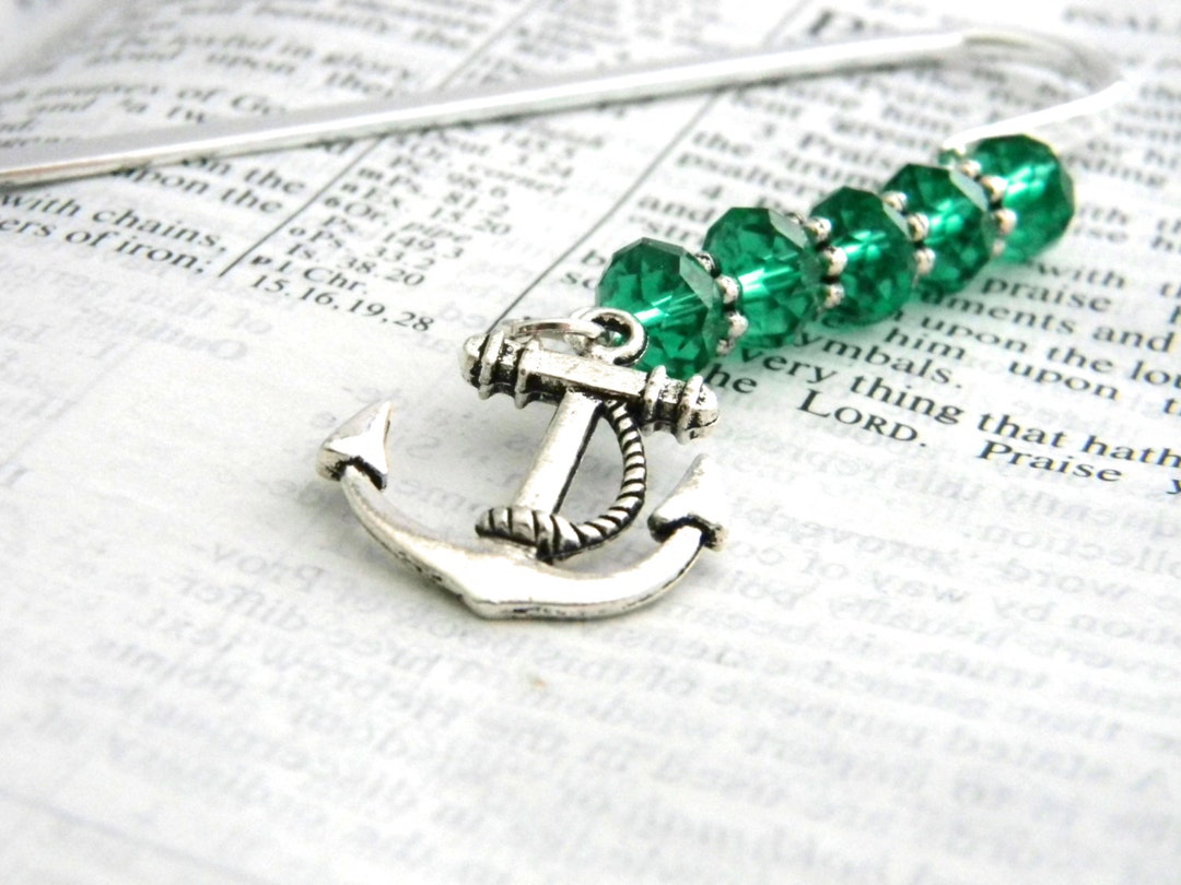 Anchor Bookmark With Emerald Green Glass Beads Shepherd Hook Steel ...