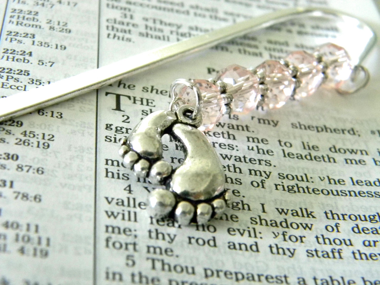 Footprint Bookmark With Light Pink Glass Beads Shepherd Hook Silver ...