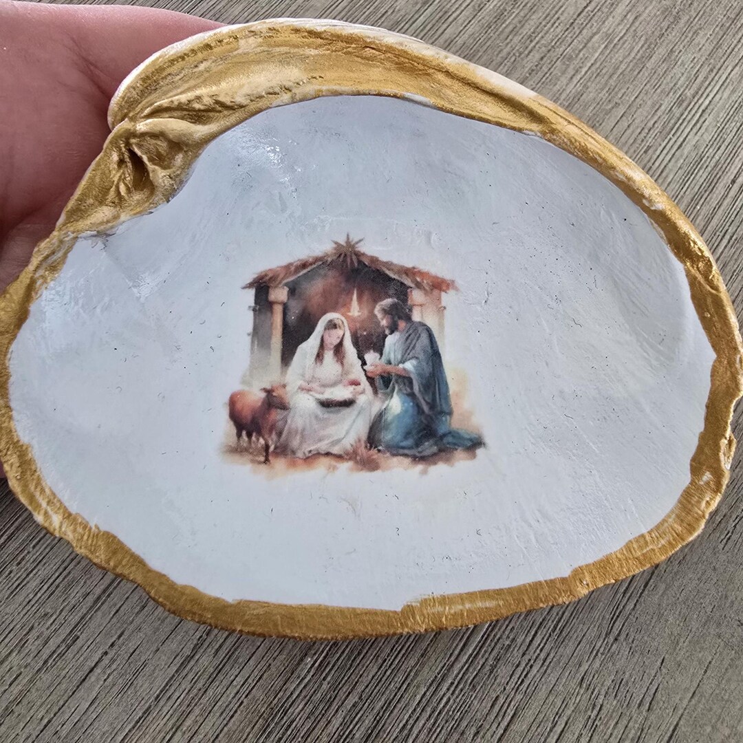 Decoupage Nativity Trinket Dish Jewelry Dish Clam Shell - Etsy