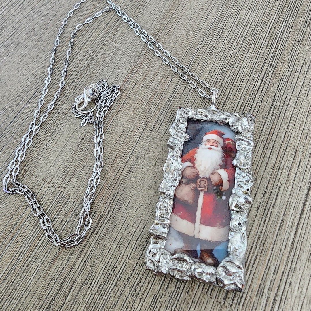 Long Santa Chain Necklace Soldered Pendant Lobster Clasp 28 Inch Silver ...
