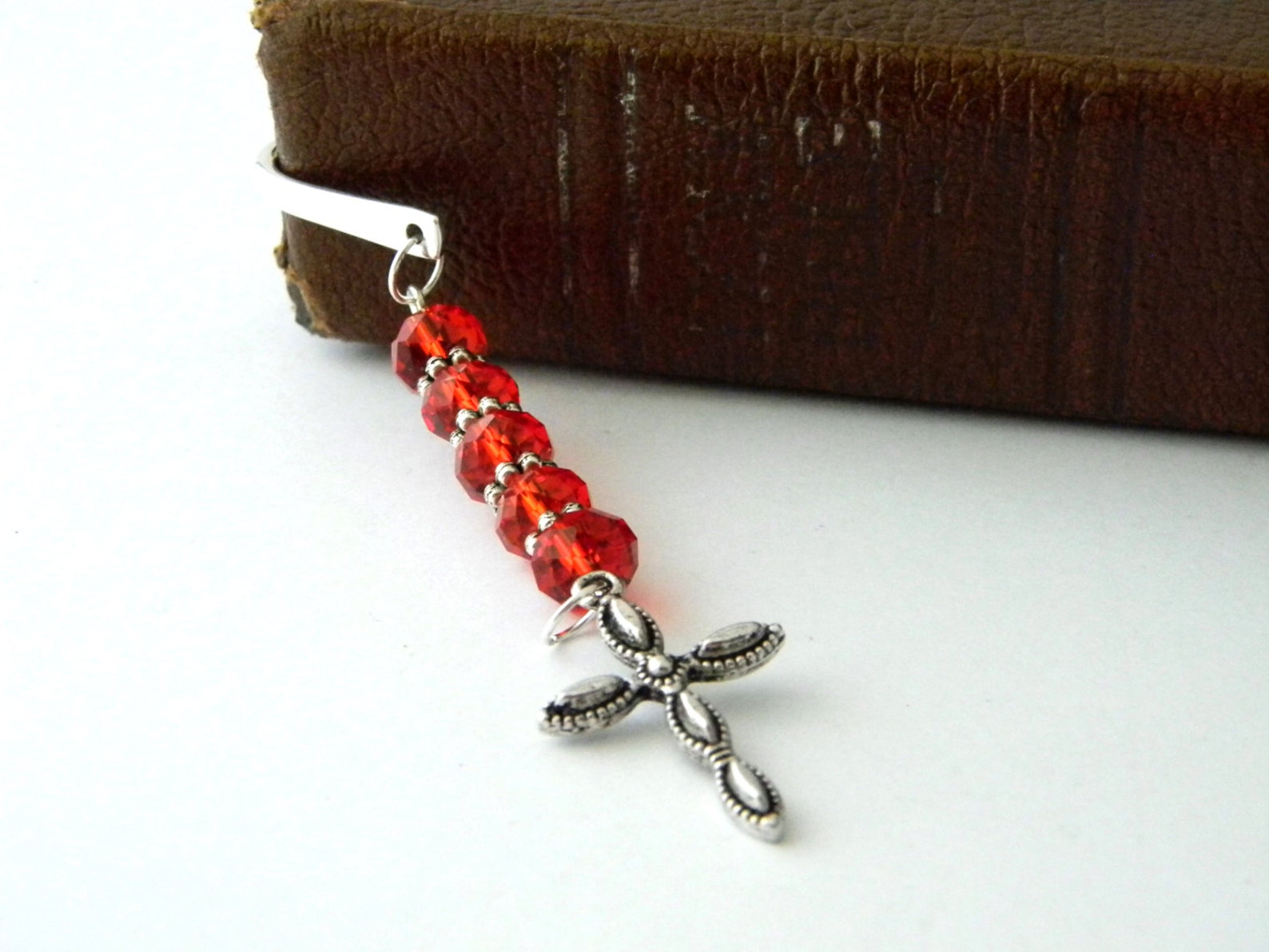 Pretty Cross Bookmark With Red Glass Beads Shepherd Hook Steel - Etsy