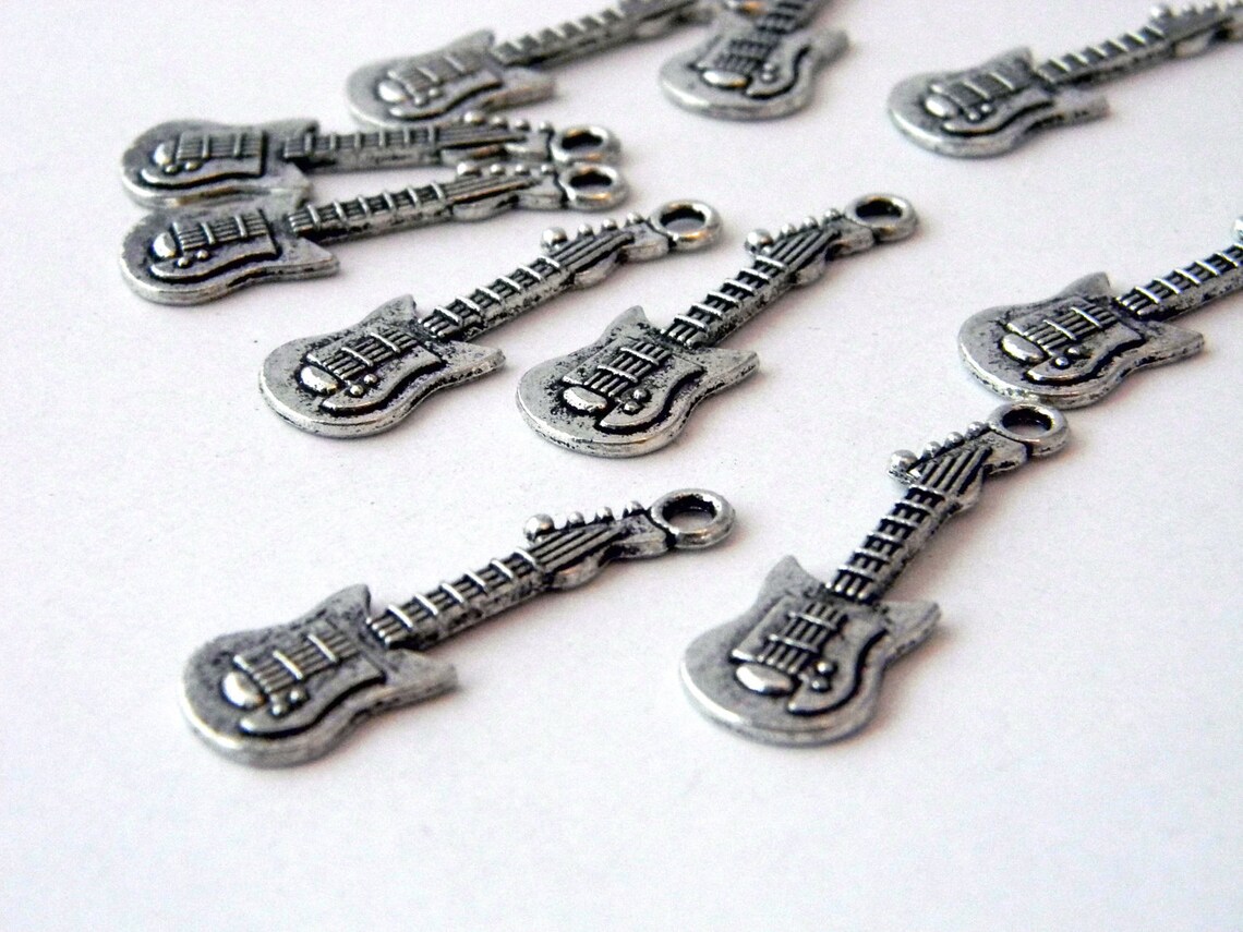 Electric Guitar Charms Set of 10 Silver Color 32x10mm - Etsy