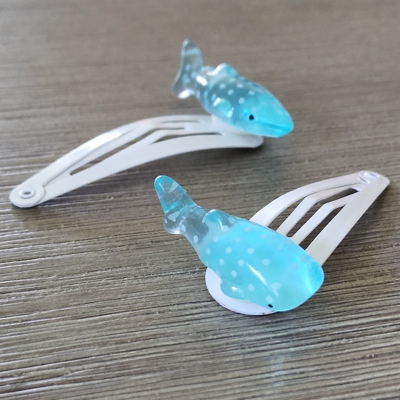 Whale Shark Hair Clips Set of Two White Hair Clip Metal Snap Barrette ...