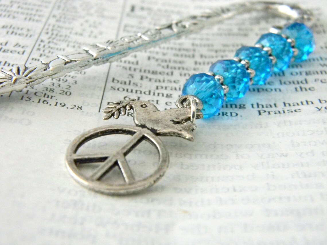 Fancy Peace Dove Bookmark with Blue Glass Beads Shepherd Hook | Etsy