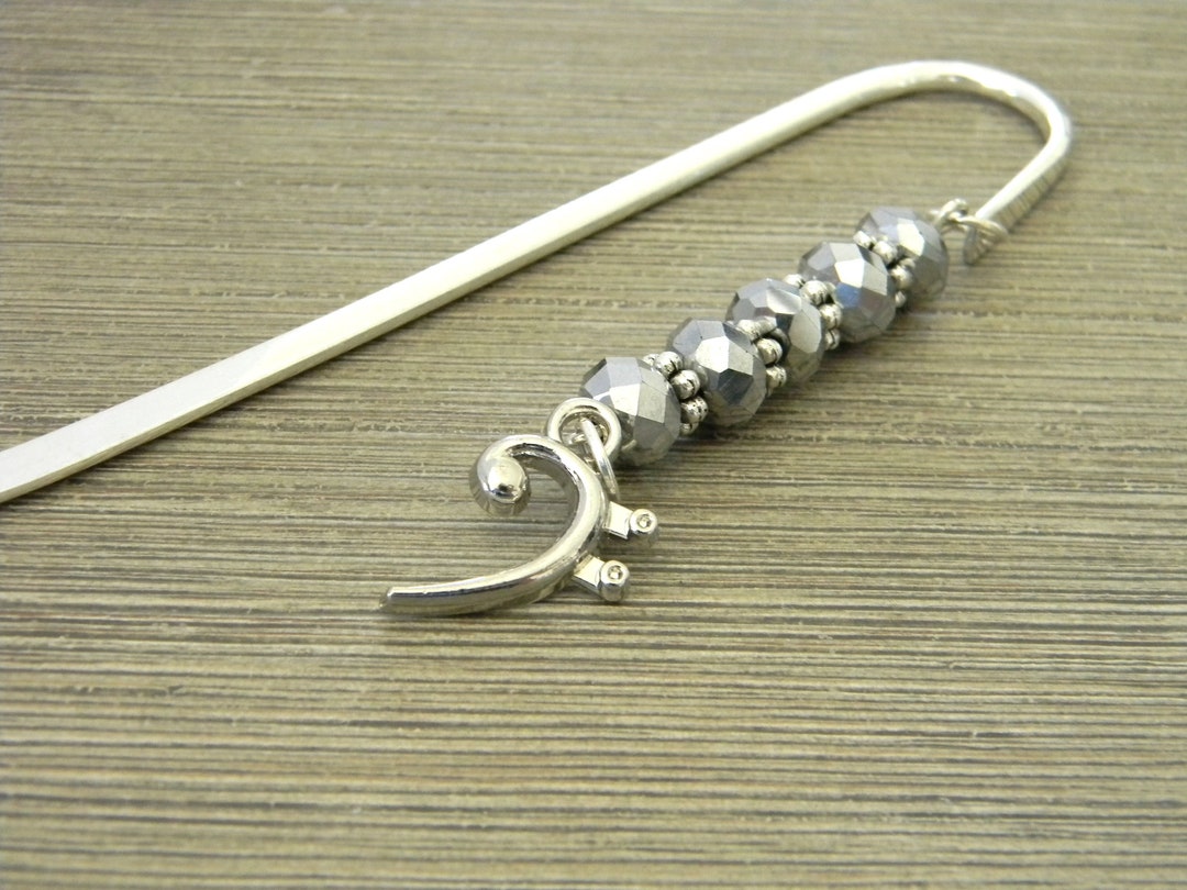 Bass Clef Bookmark With Silver Glass Beads Shepherd Hook Steel Bookmark ...