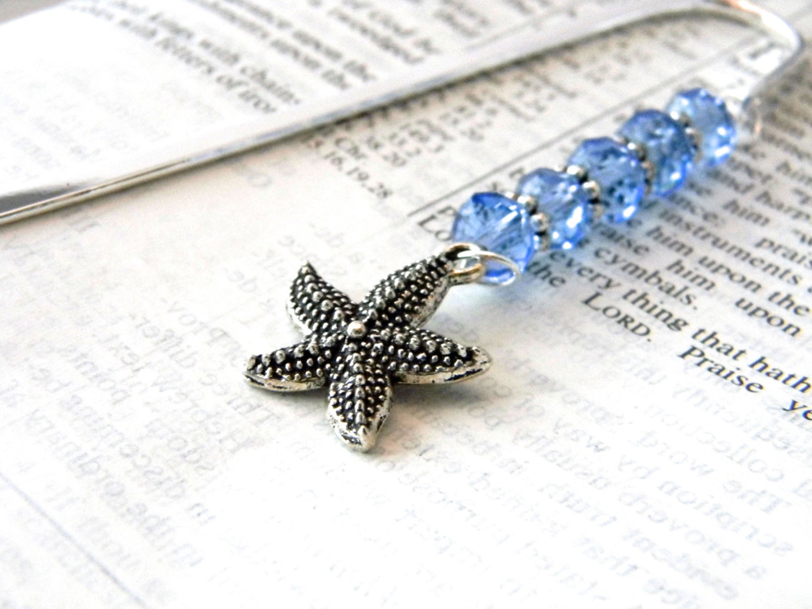Starfish Bookmark With Light Blue Glass Beads Shepherd Hook Silver ...
