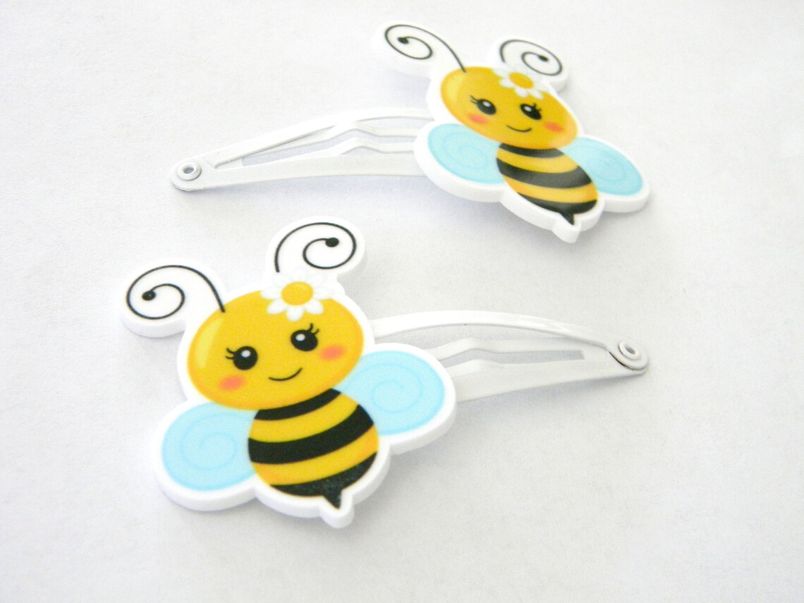 Happy Bee Hair Clips Set of Two White Hair Clips Metal Snap | Etsy