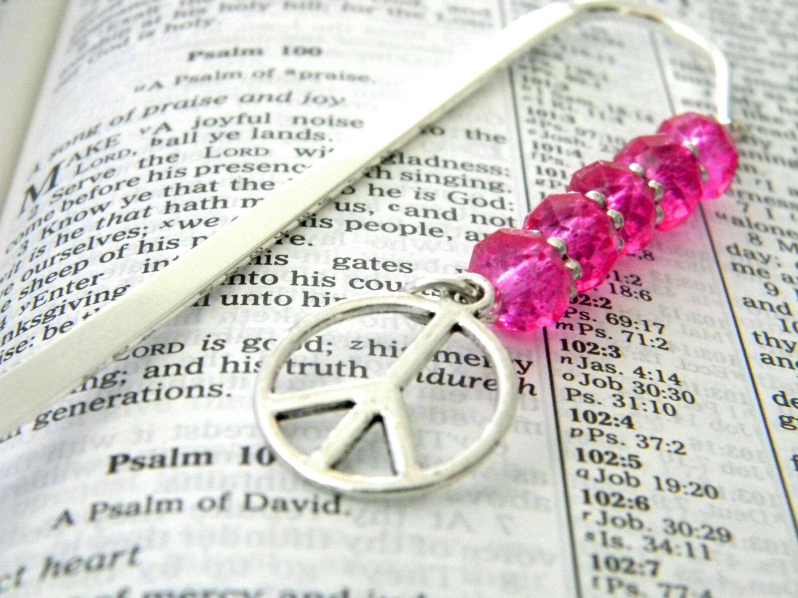 Peace Sign Bookmark With Hot Pink Glass Beads Shepherd Hook Steel ...