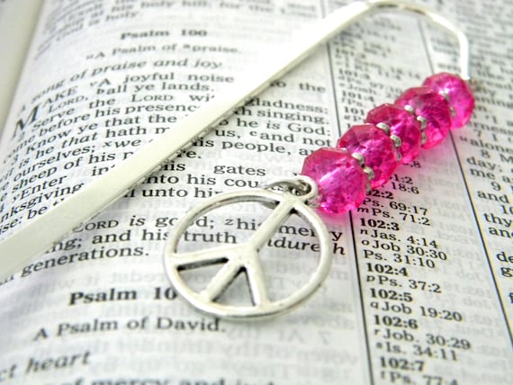 Peace Sign Bookmark With Hot Pink Glass Beads Shepherd Hook | Etsy