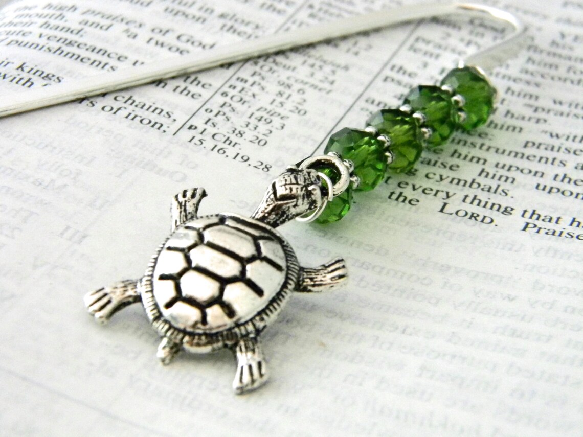 Turtle Bookmark With Green Glass Beads Shepherd Hook Steel Bookmark ...
