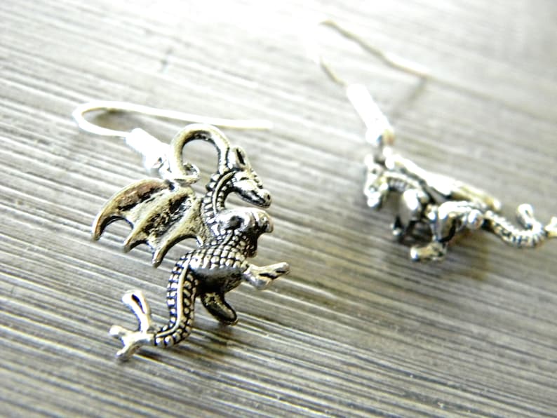 Winged Dragon Earrings Silver Color Dangle Earrings 3D - Etsy