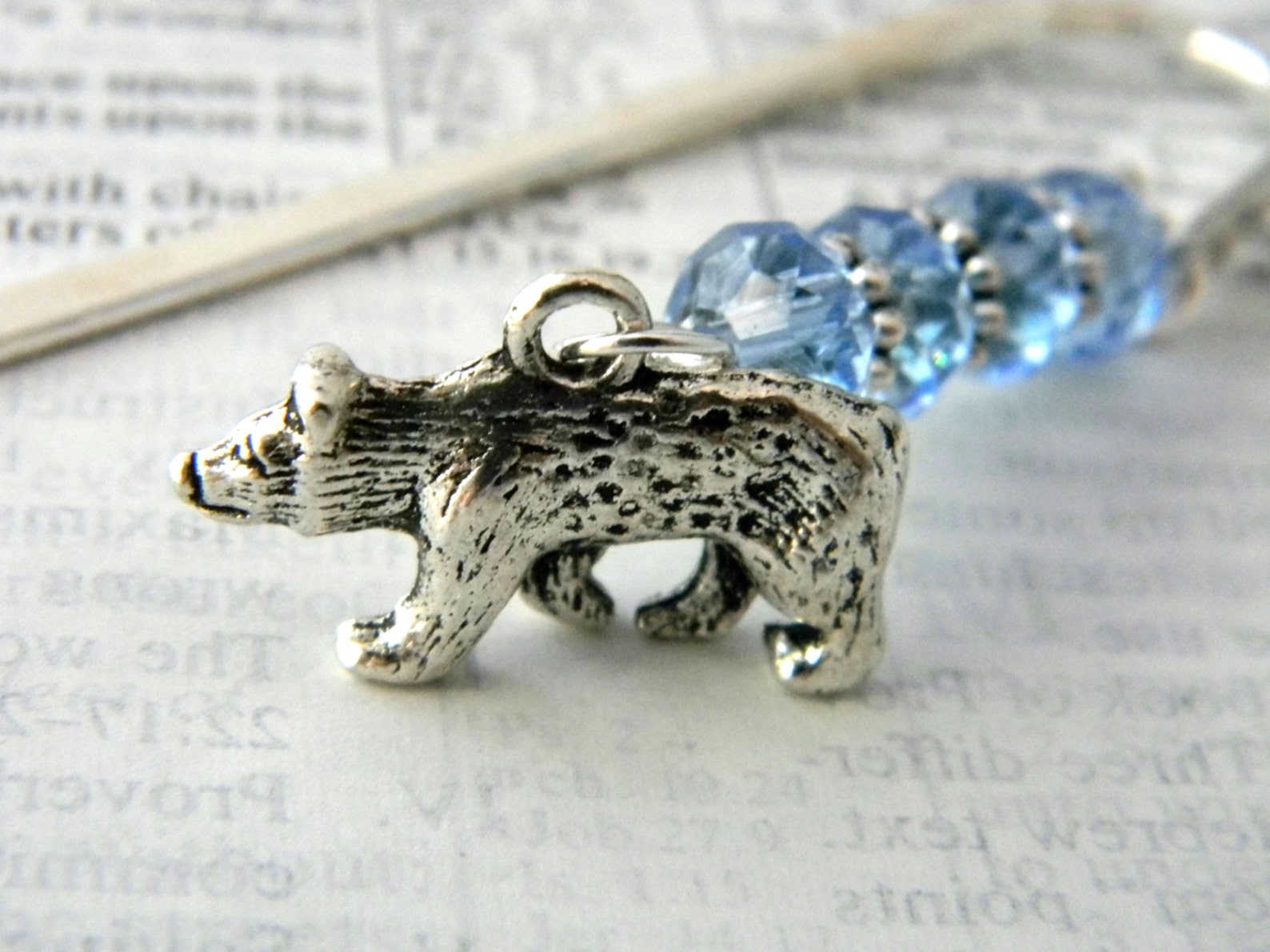 Bear Bookmark With Blue Glass Beads Silver Plated Steel Bookmark ...