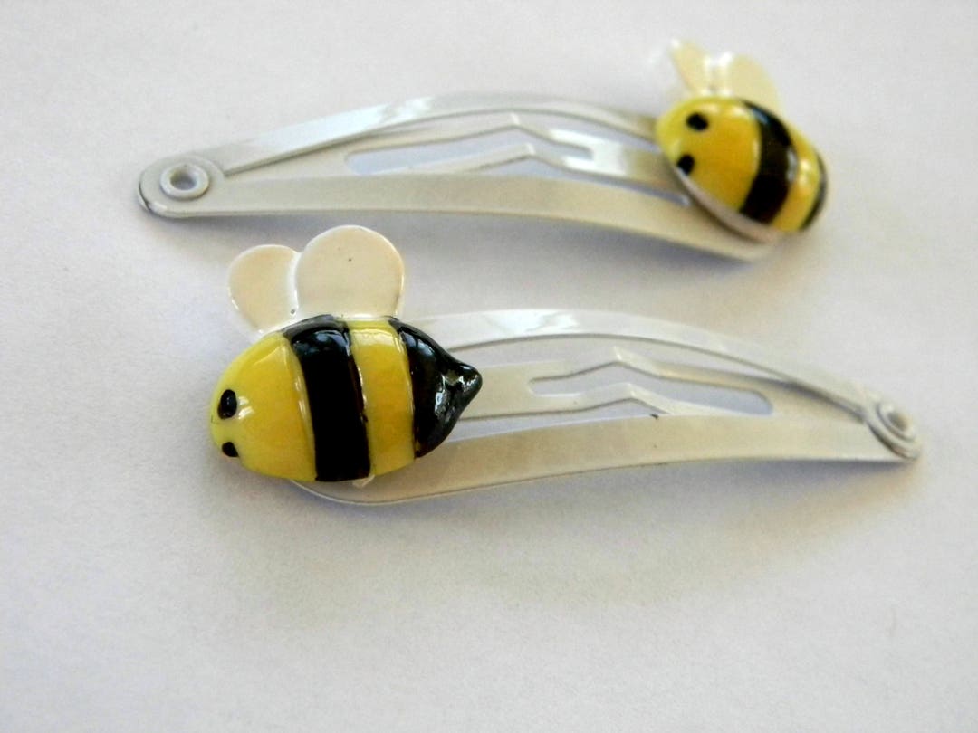 Bumble Bee Hair Clips Set of Two White Hair Clip Metal Snap Barrette ...