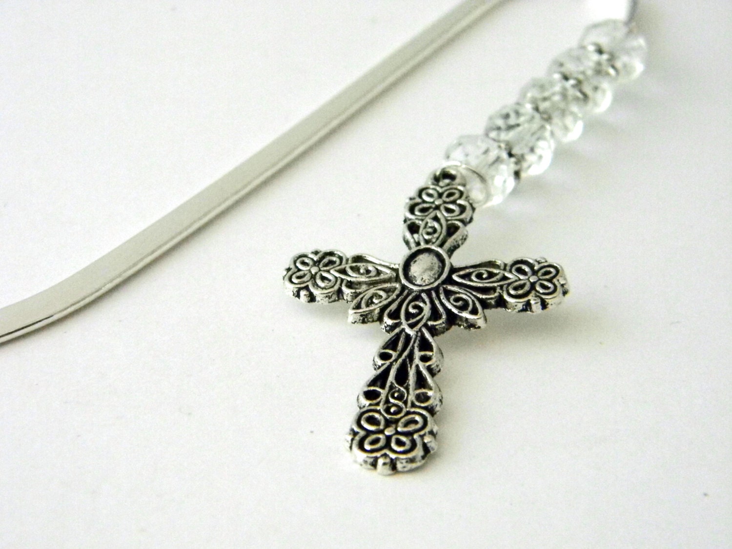 Fancy Cross Bookmark With Clear Glass Beads Shepherd Hook - Etsy