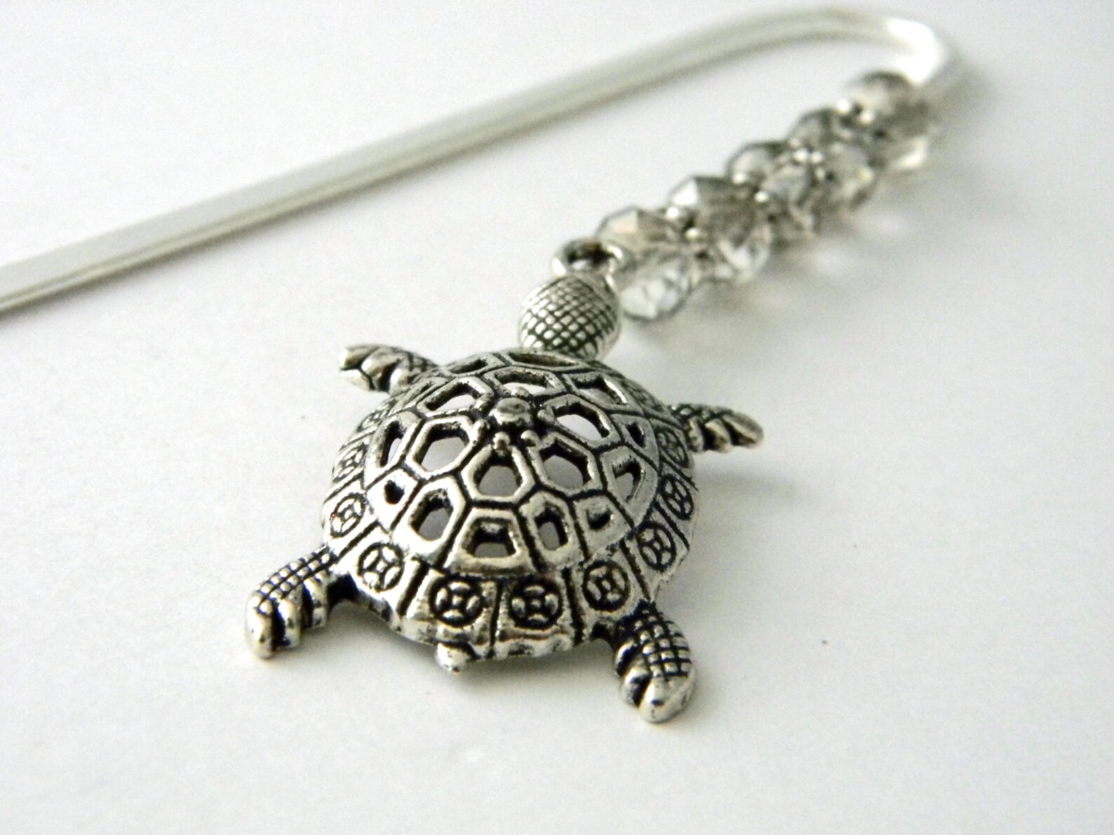 Turtle Bookmark With Smoky Quartz Glass Beads Shepherd Hook Steel ...