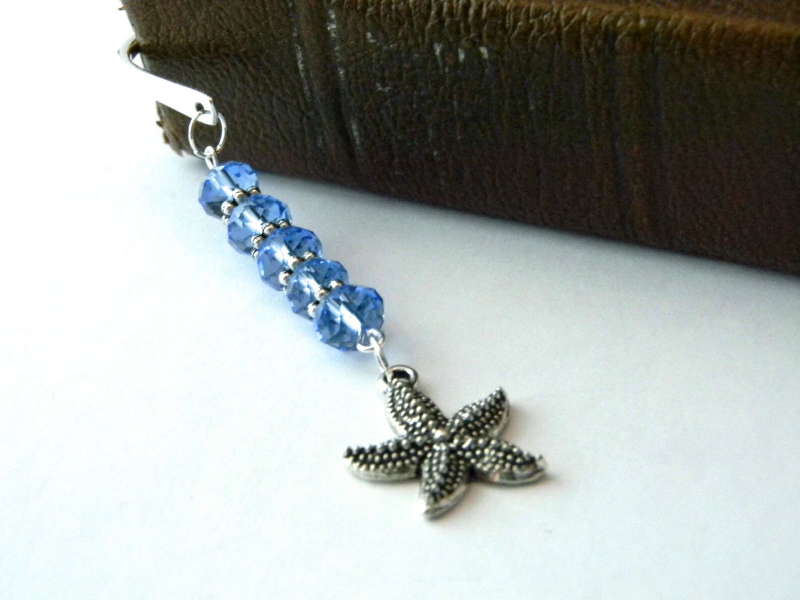 Starfish Bookmark With Light Blue Glass Beads Shepherd Hook Silver ...
