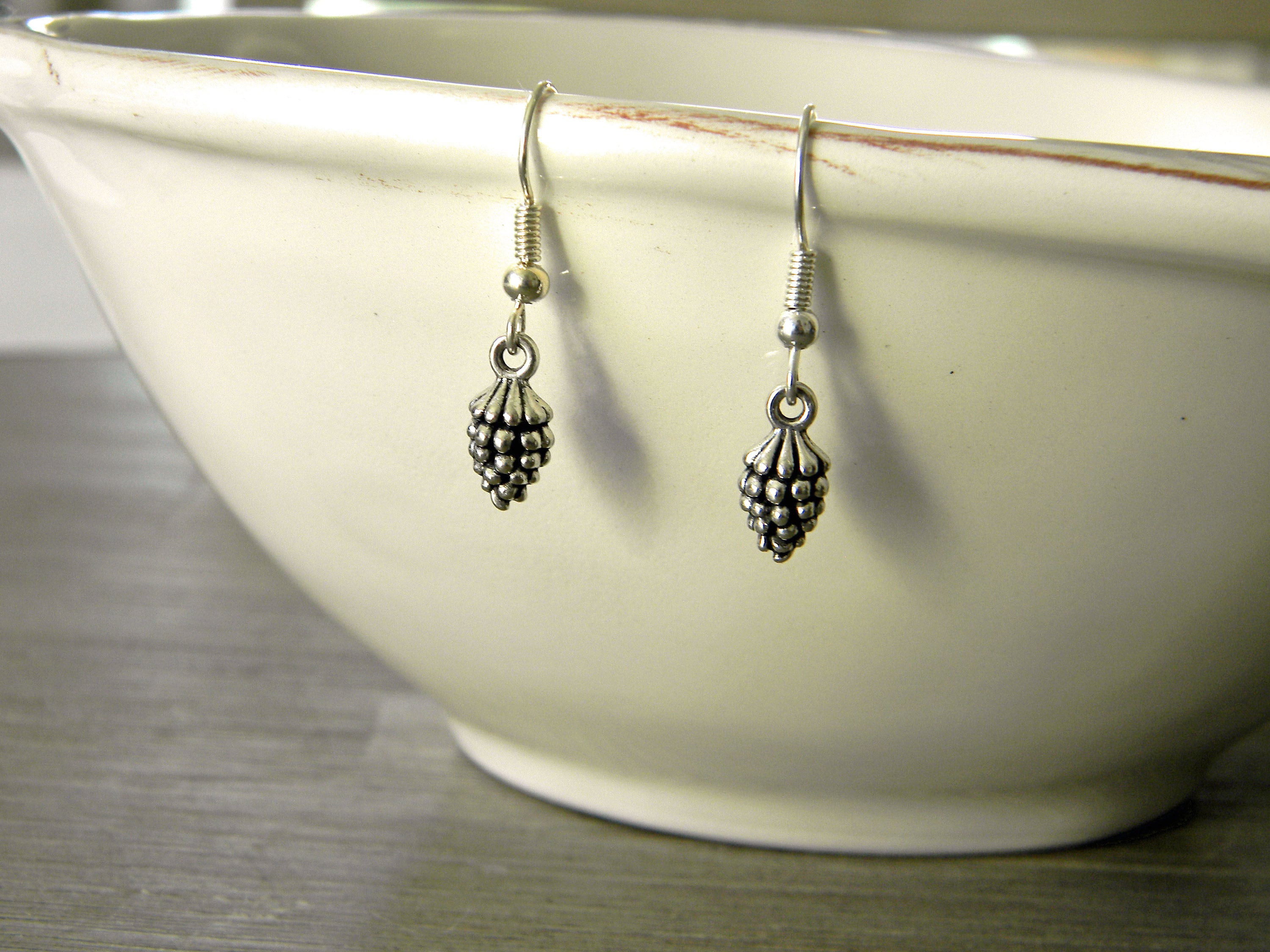 Pine Cone Earrings Silver Color Dangle Earrings Petite Nature Earrings ...