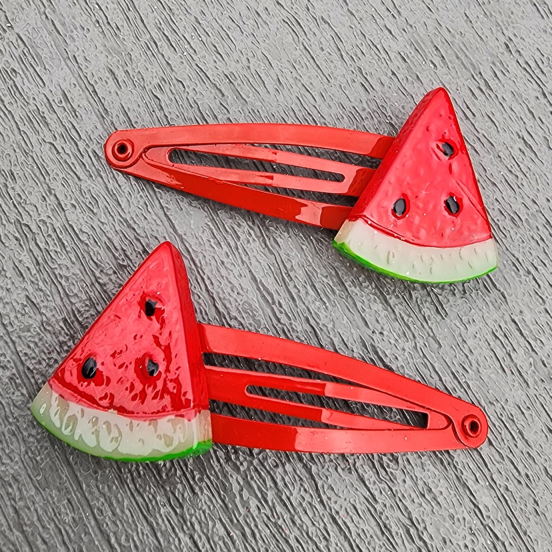 Watermelon Hair Clips Set of Two Red Hair Clip Metal Snap - Etsy