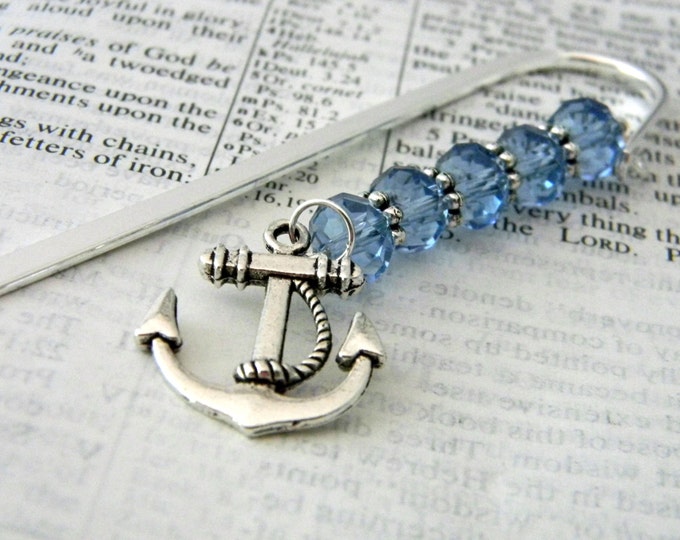 Anchor Bookmark With Light Blue Beads Shepherd Hook Steel Bookmark ...