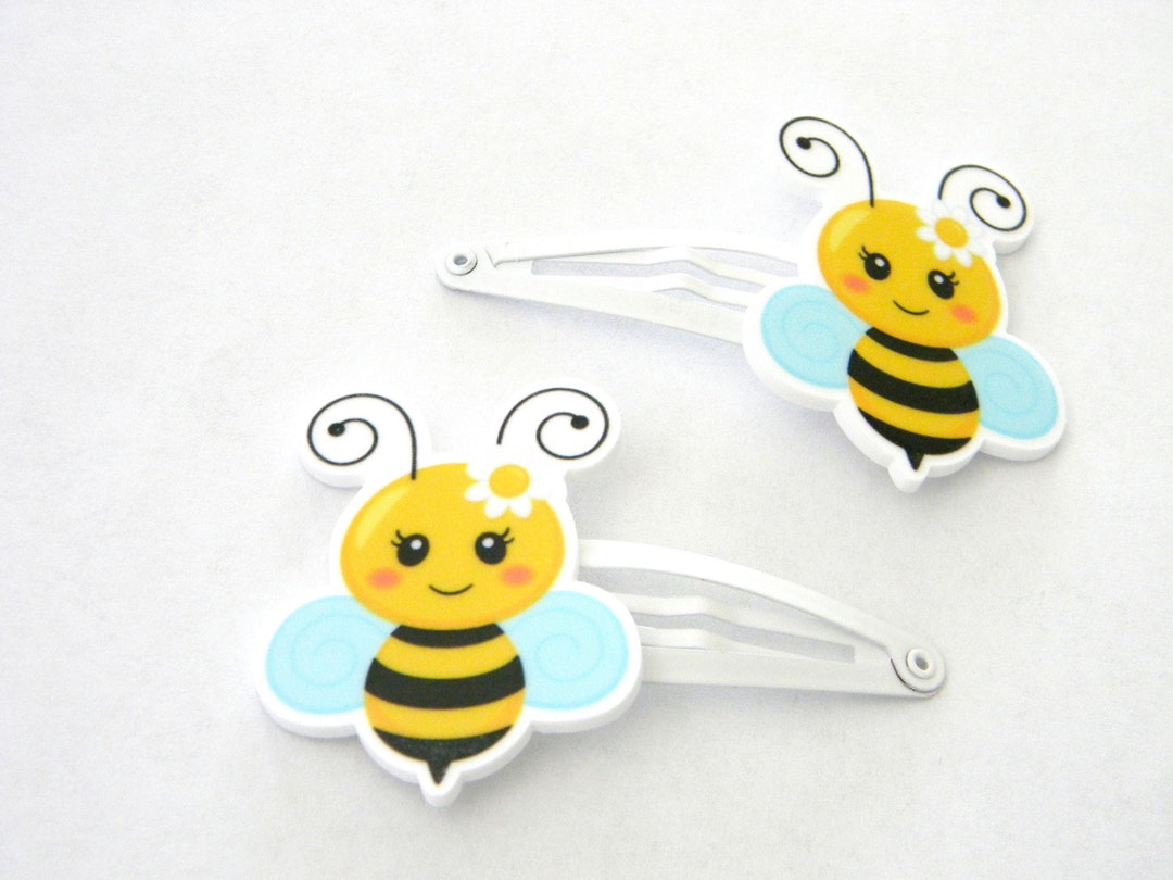 Happy Bee Hair Clips Set of Two White Hair Clips Metal Snap Barrette ...