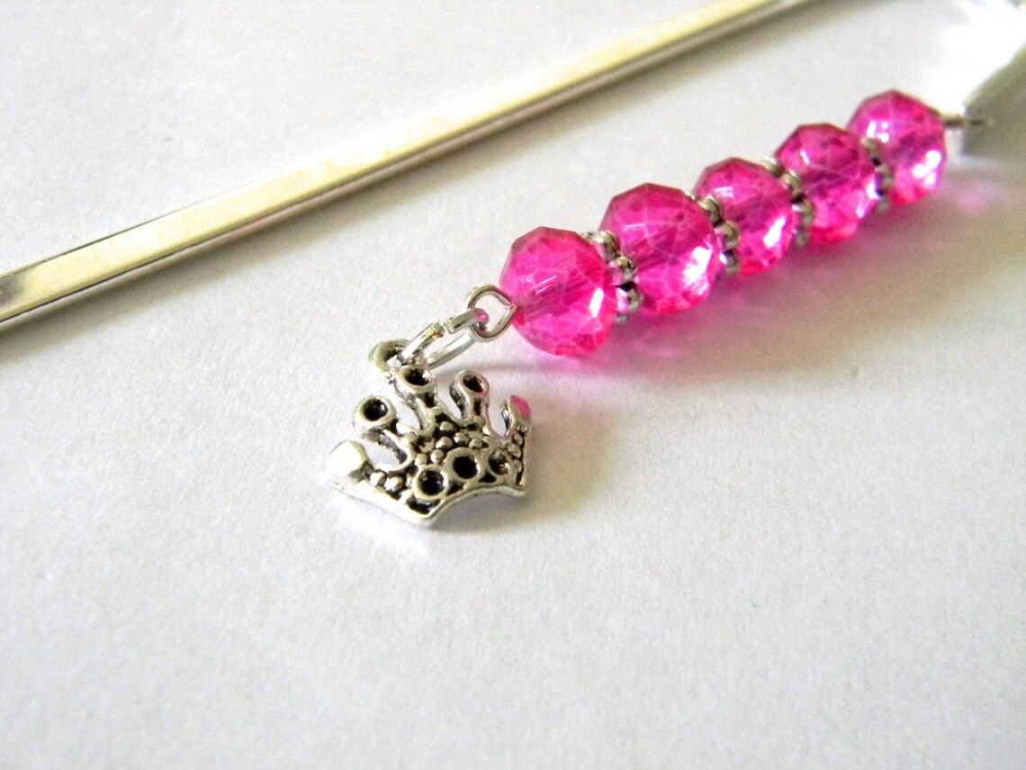 Crown Bookmark With Hot Pink Glass Beads Shepherd Hook Steel - Etsy