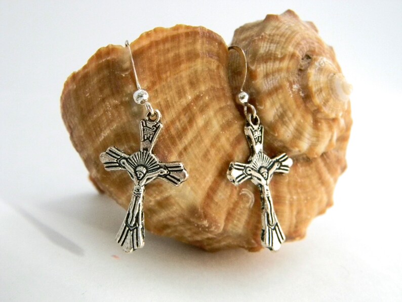 Crucifix Cross Earrings Silver Color Dangle Earrings Religious Earrings ...