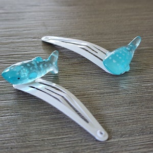 Whale Shark Hair Clips Set of Two White Hair Clip Metal Snap Barrette ...