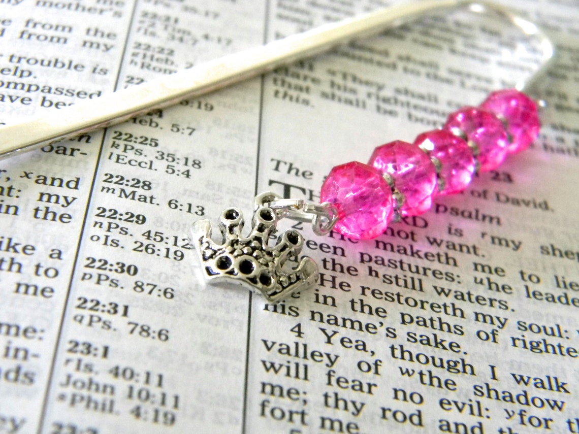 Crown Bookmark With Hot Pink Glass Beads Shepherd Hook Steel - Etsy