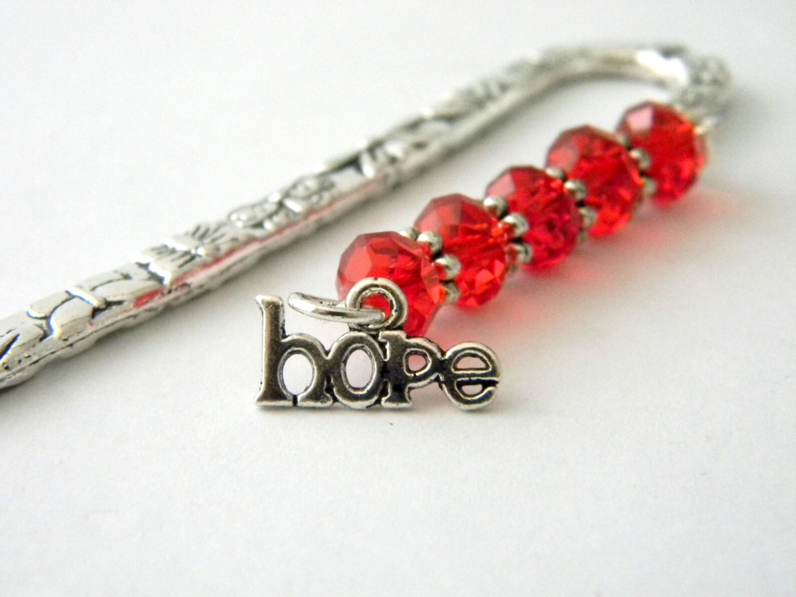 Fancy Hope Bookmark With Red Glass Beads Shepherd Hook Silver Color - Etsy
