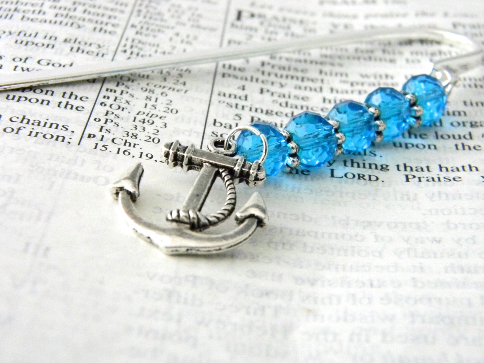 Anchor Bookmark With Aqua Blue Glass Beads Shepherd Hook Steel | Etsy