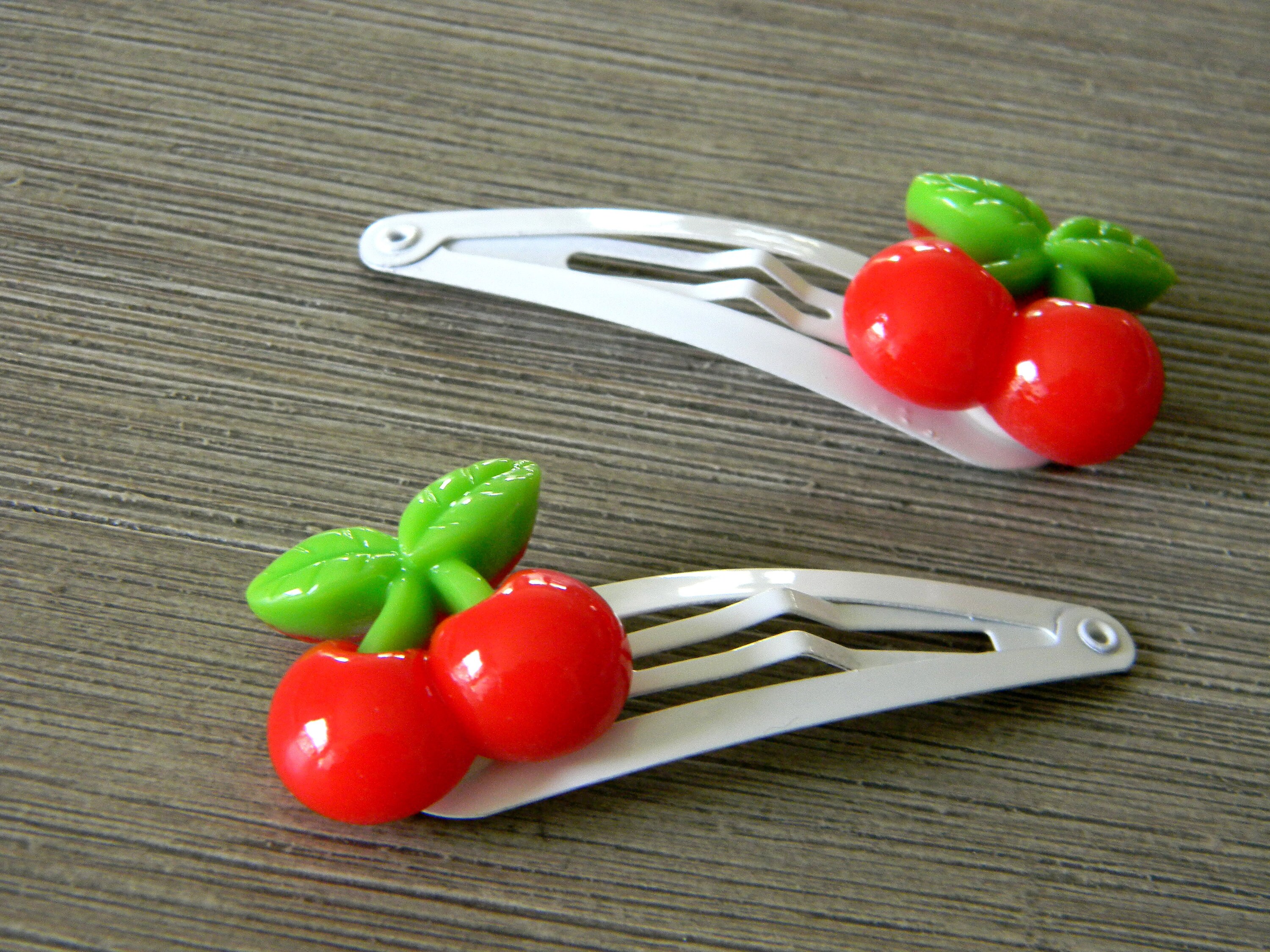 Red Cherry Hair Clips Set of Two White Hair Clips Metal Snap - Etsy UK
