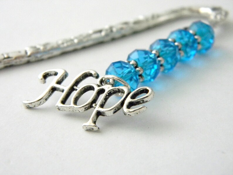 Fancy Hope Bookmark With Blue Glass Beads Shepherd Hook Silver Color - Etsy