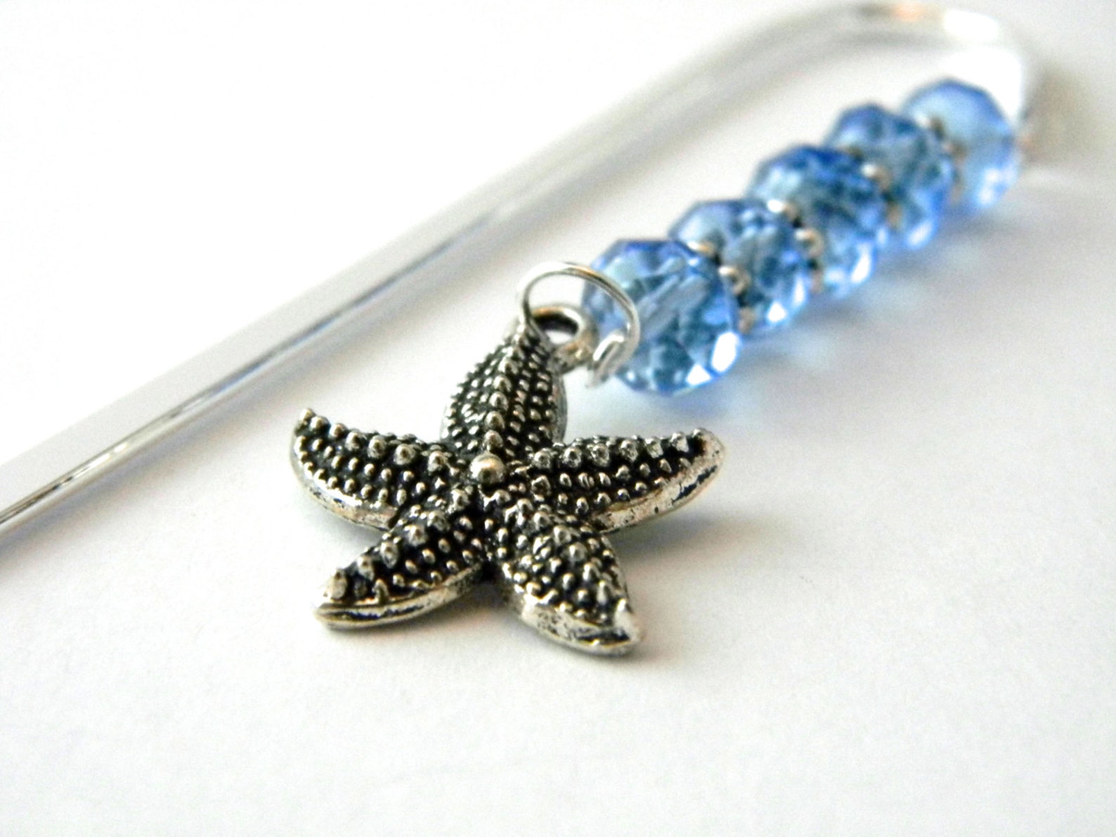 Starfish Bookmark With Light Blue Glass Beads Shepherd Hook Silver ...