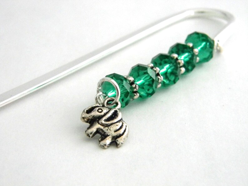 Elephant Bookmark With Emerald Green Beads Shepherd Hook Steel Bookmark ...