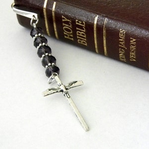 Holy Spirit Cross Bookmark With Purple Glass Beads Silver Plated Steel ...