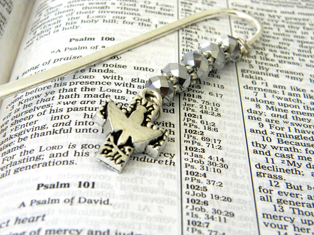 Holy Spirit Cross Bookmark With Silver Glass Beads Silver Plated Steel ...