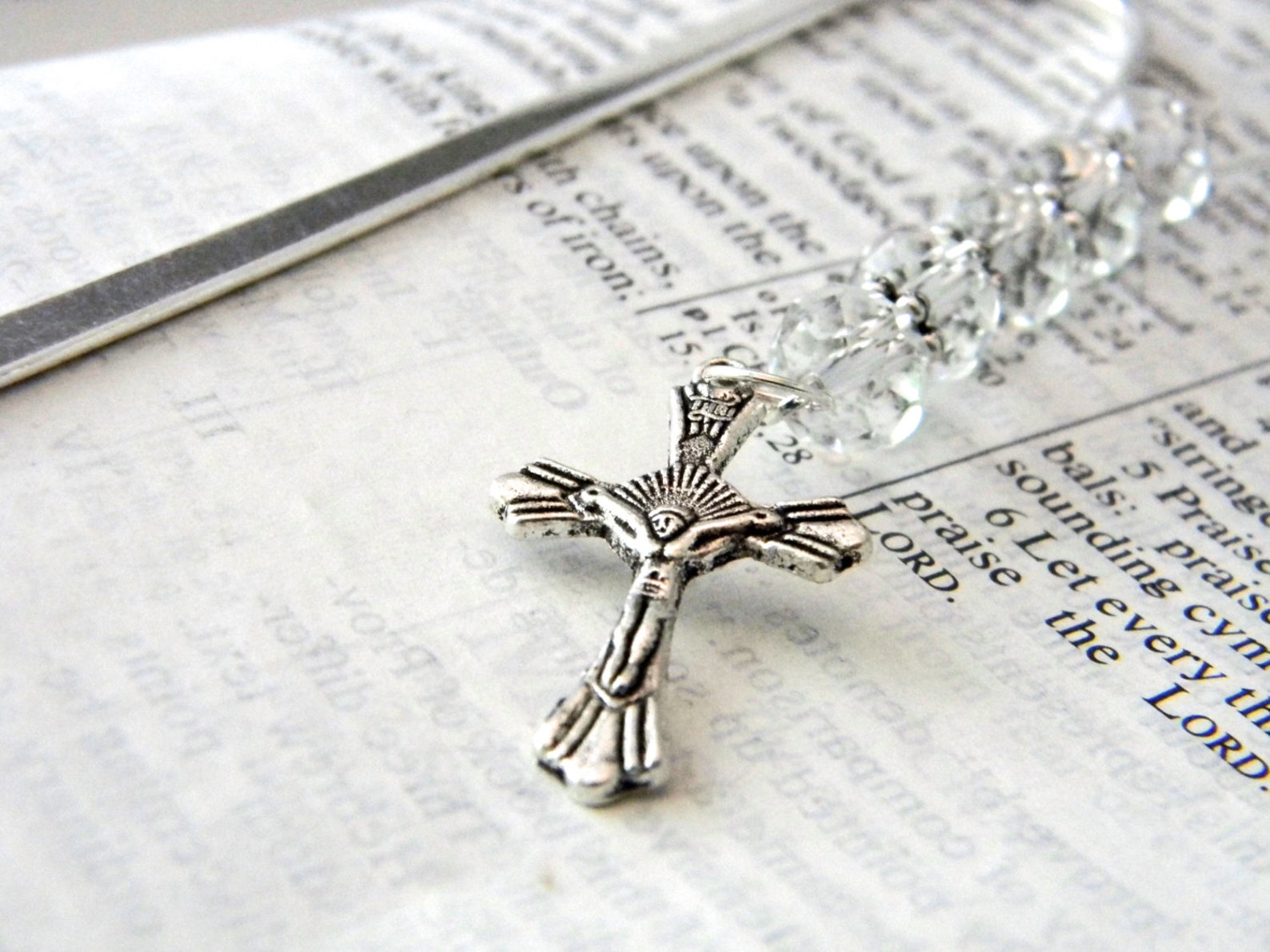 Crucifix Cross Bookmark With Clear Glass Beads Silver Plated Steel ...