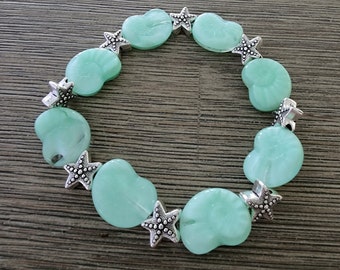Light Blue Sea Glass Bracelet Pebble Glass Shell Stretch Bracelet - Etsy