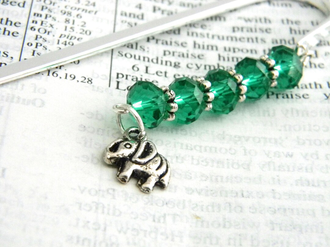 Elephant Bookmark With Emerald Green Beads Shepherd Hook Steel Bookmark ...