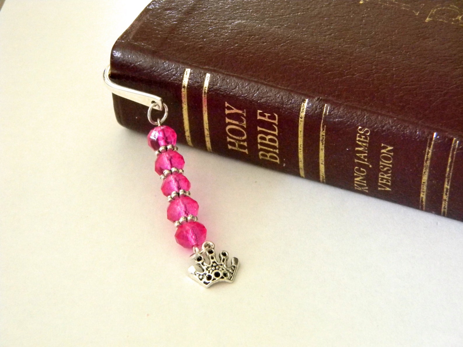 Crown Bookmark With Hot Pink Glass Beads Shepherd Hook Steel - Etsy