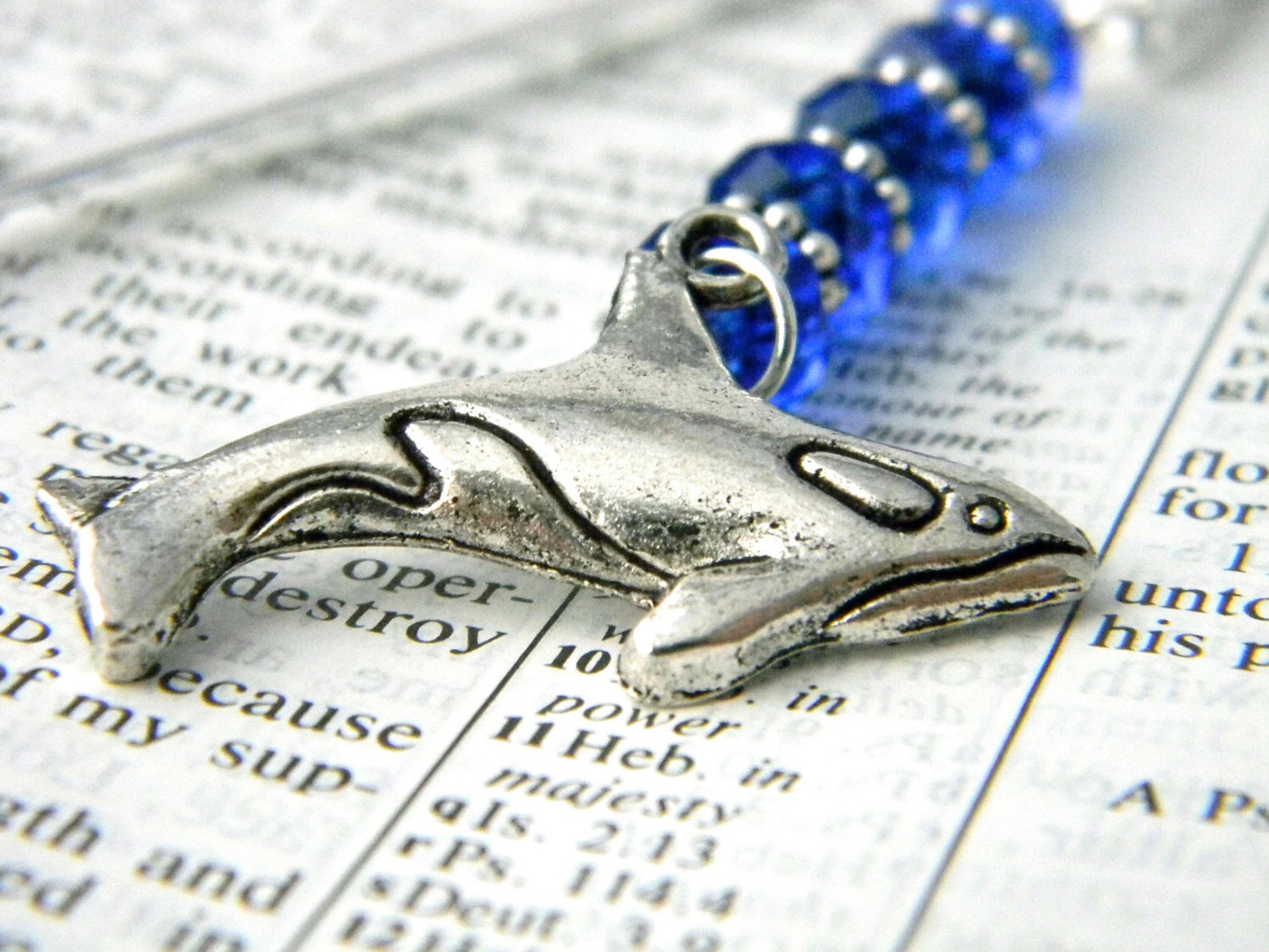 Orca Whale Bookmark With Blue Glass Beads Shepherd Hook Silver | Etsy