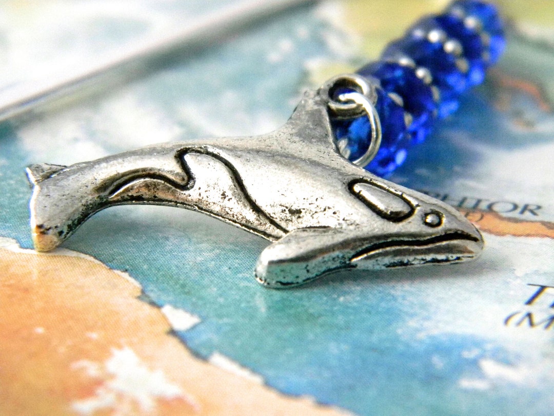 Orca Whale Bookmark With Blue Glass Beads Shepherd Hook Silver Color - Etsy
