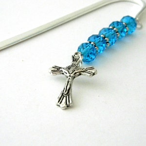 Crucifix Cross Bookmark With Blue Glass Beads Shepherd Hook Steel ...