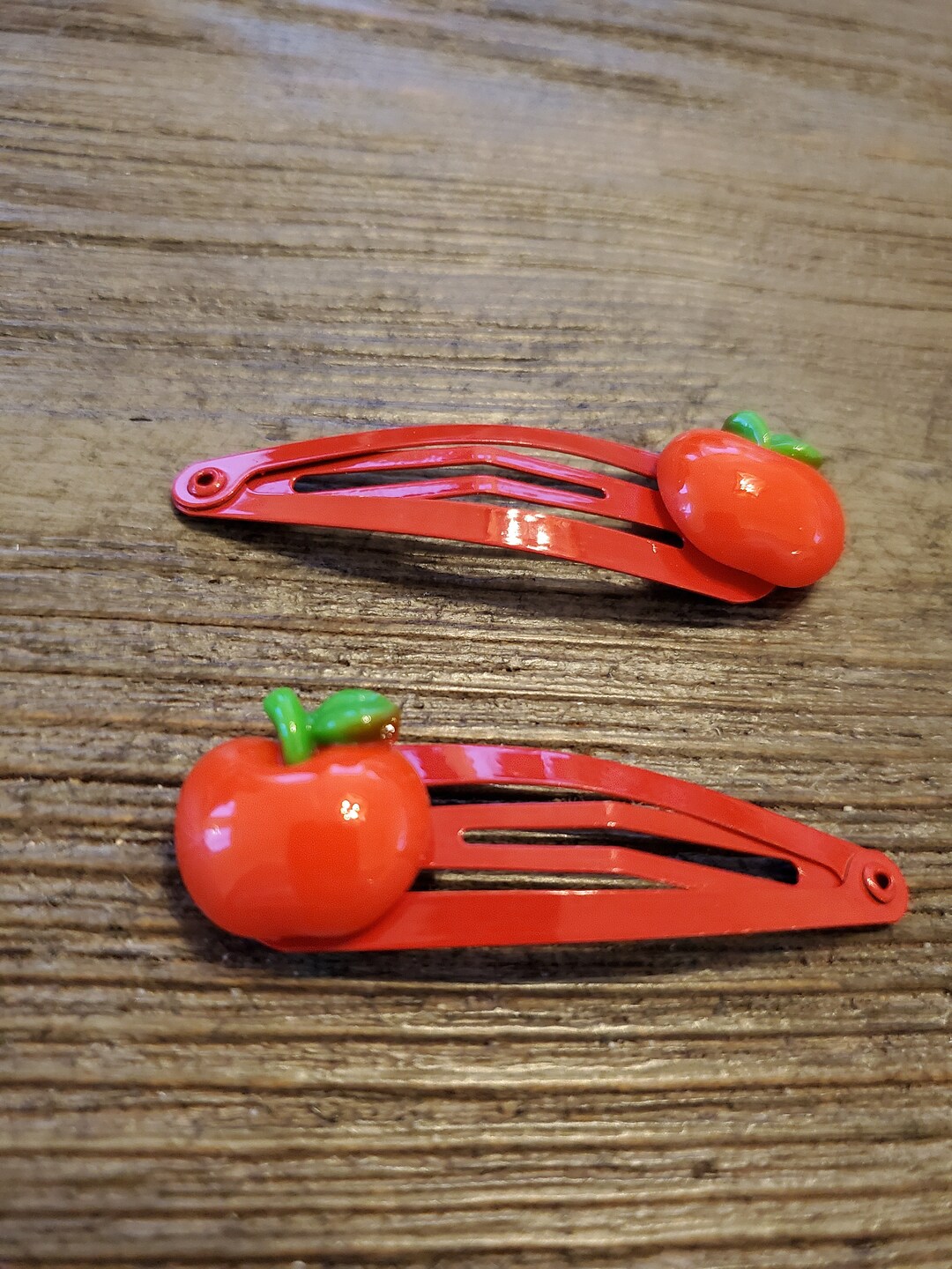 Red Apple Hair Clips Set of Two Red Hair Clip Metal Snap Barrette 50mm ...