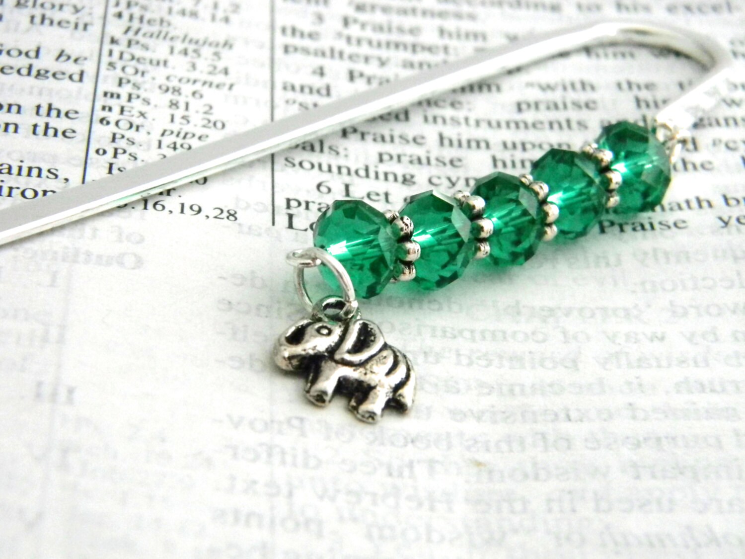Elephant Bookmark With Emerald Green Beads Shepherd Hook Steel Bookmark ...