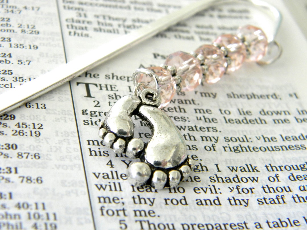 Footprint Bookmark With Light Pink Glass Beads Shepherd Hook Silver ...