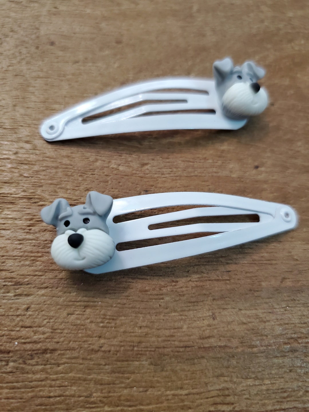Schnauzer Dog Hair Clips Set of Two White Hair Clip Metal Snap Barrette ...