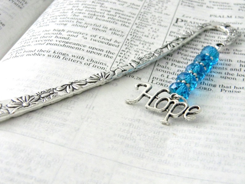 Fancy Hope Bookmark With Blue Glass Beads Shepherd Hook Silver Color - Etsy