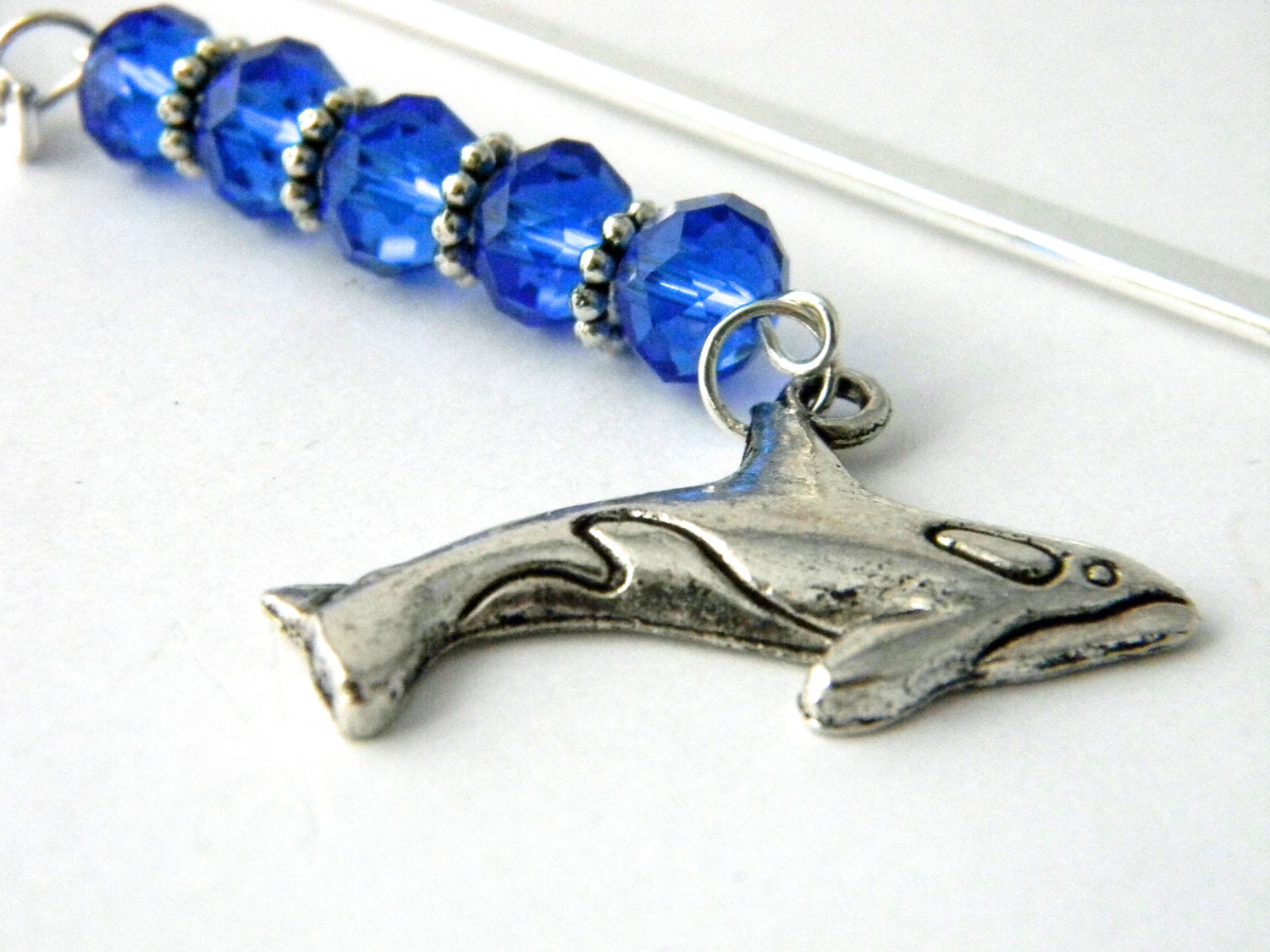 Orca Whale Bookmark With Blue Glass Beads Shepherd Hook Silver | Etsy