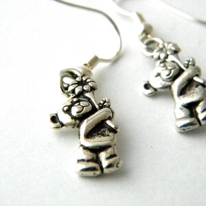 Teddy Bear Earrings Silver Color Holding a Flower Dangle Earrings - Etsy